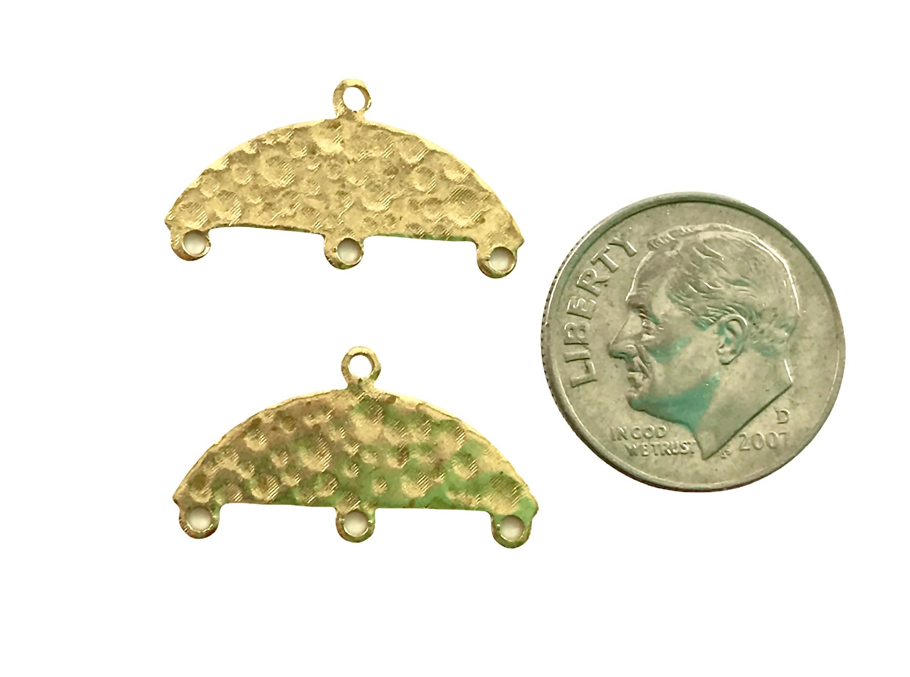 10 Brass Hammered Half Circle Connector Charm 21x11mm 4 Holes | Etsy