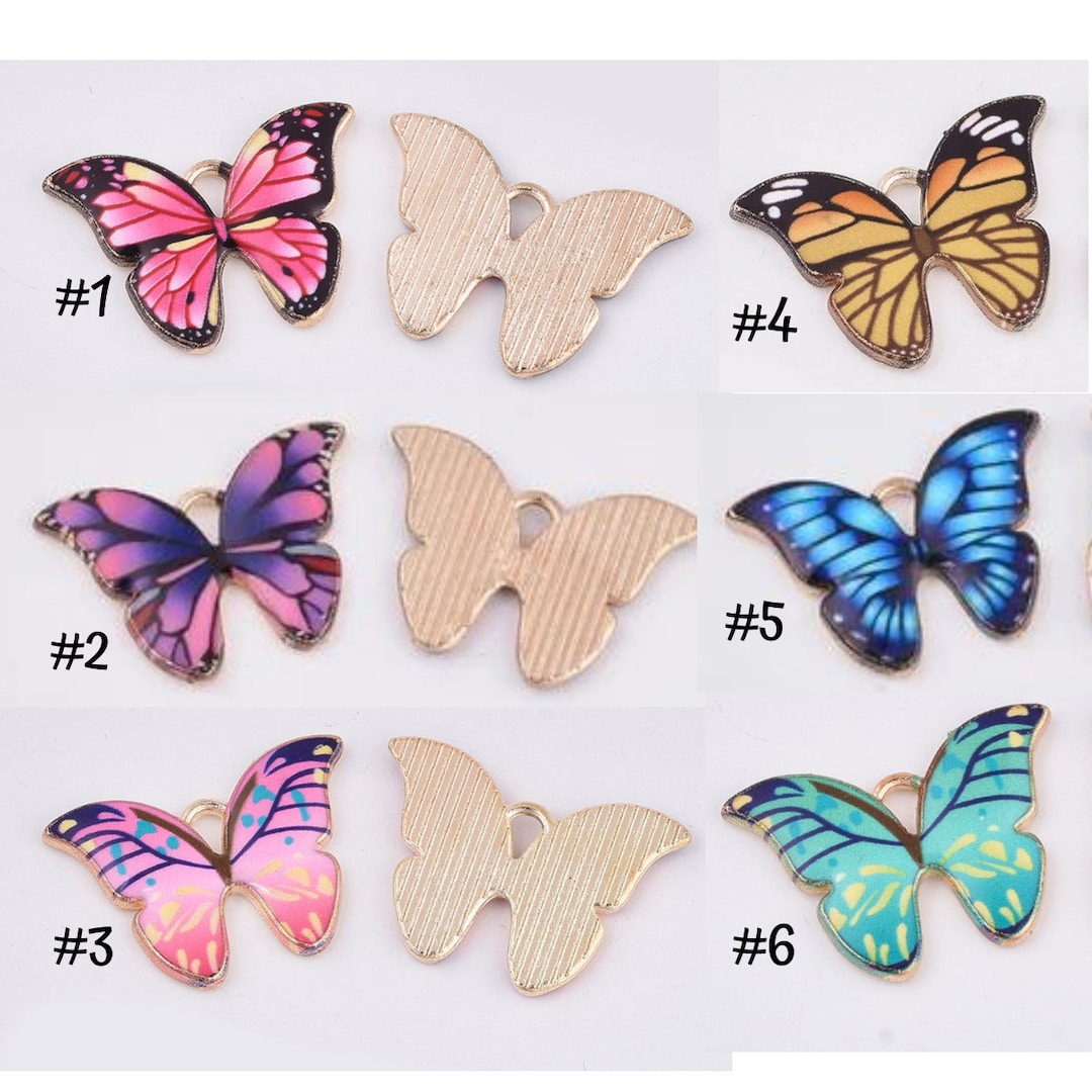 10 Enamel Butterfly Charms 17x22mm, Monarch, Blue, Pink, Purple ...