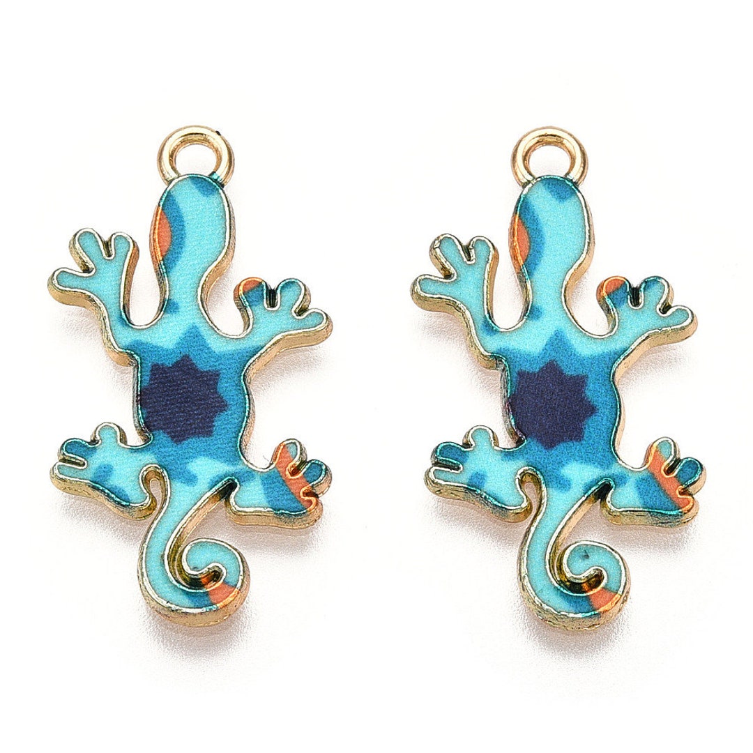 10 Enamel Gecko Charms 27x14mm - Etsy