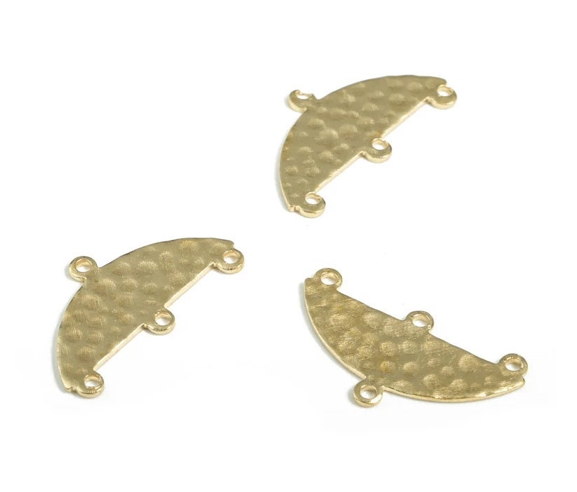 10 Brass Hammered Half Circle Connector Charm 21x11mm 4 Holes | Etsy