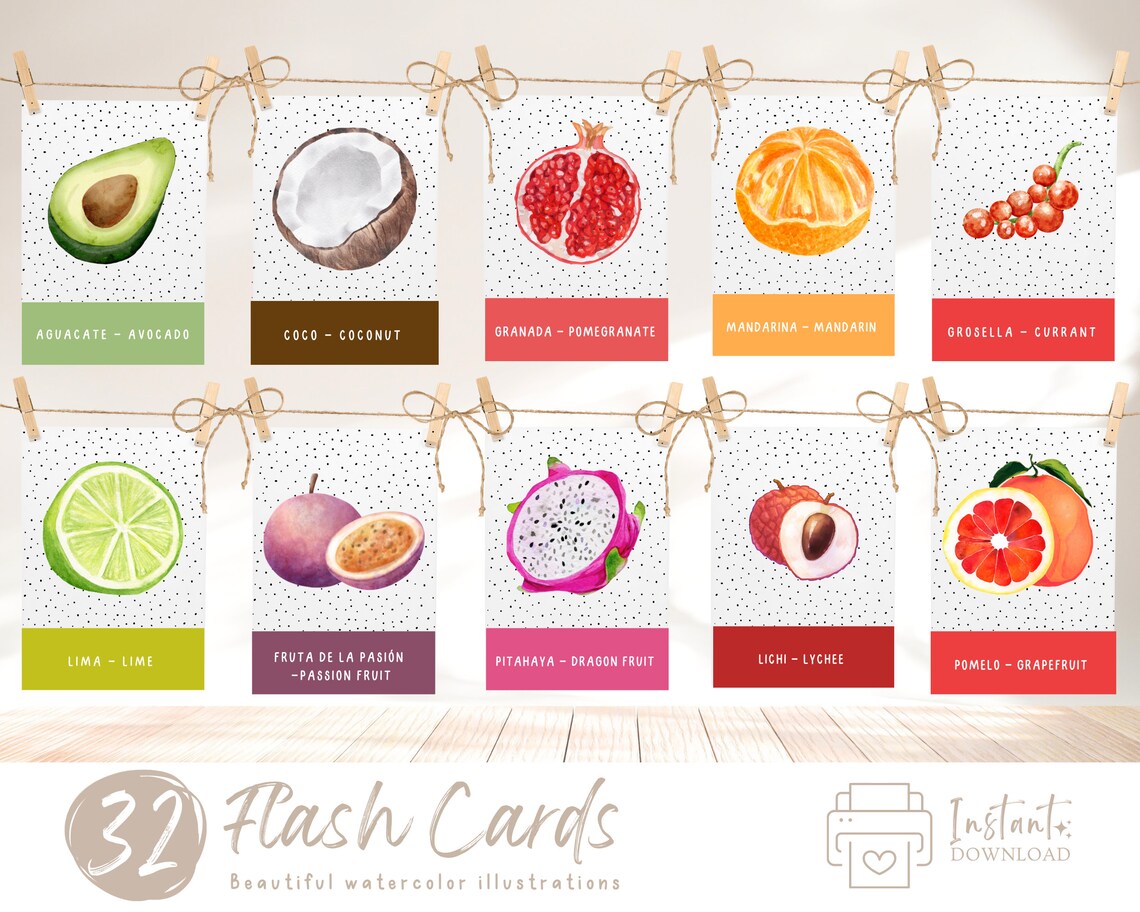 Fruit Flashcards, Flash Cards, 32 Montessori Learning Cards ...