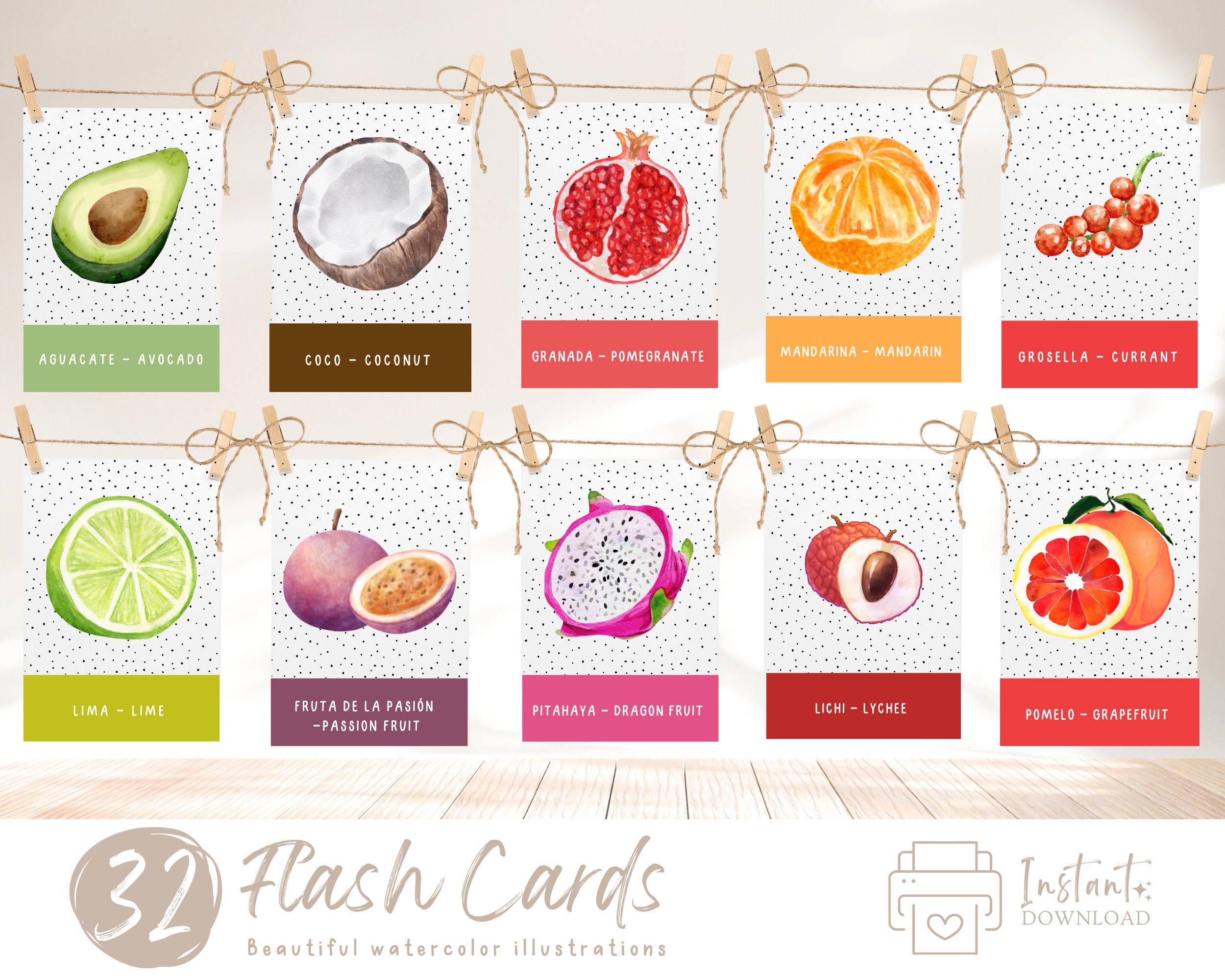 Fruit Flashcards, Flash Cards, 32 Montessori Learning Cards ...