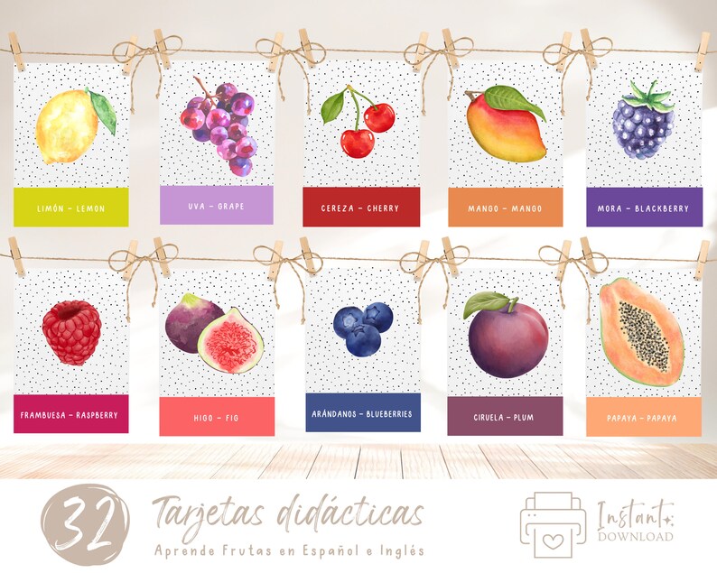 Fruit Flashcards, Flash Cards, 32 Montessori Learning Cards ...