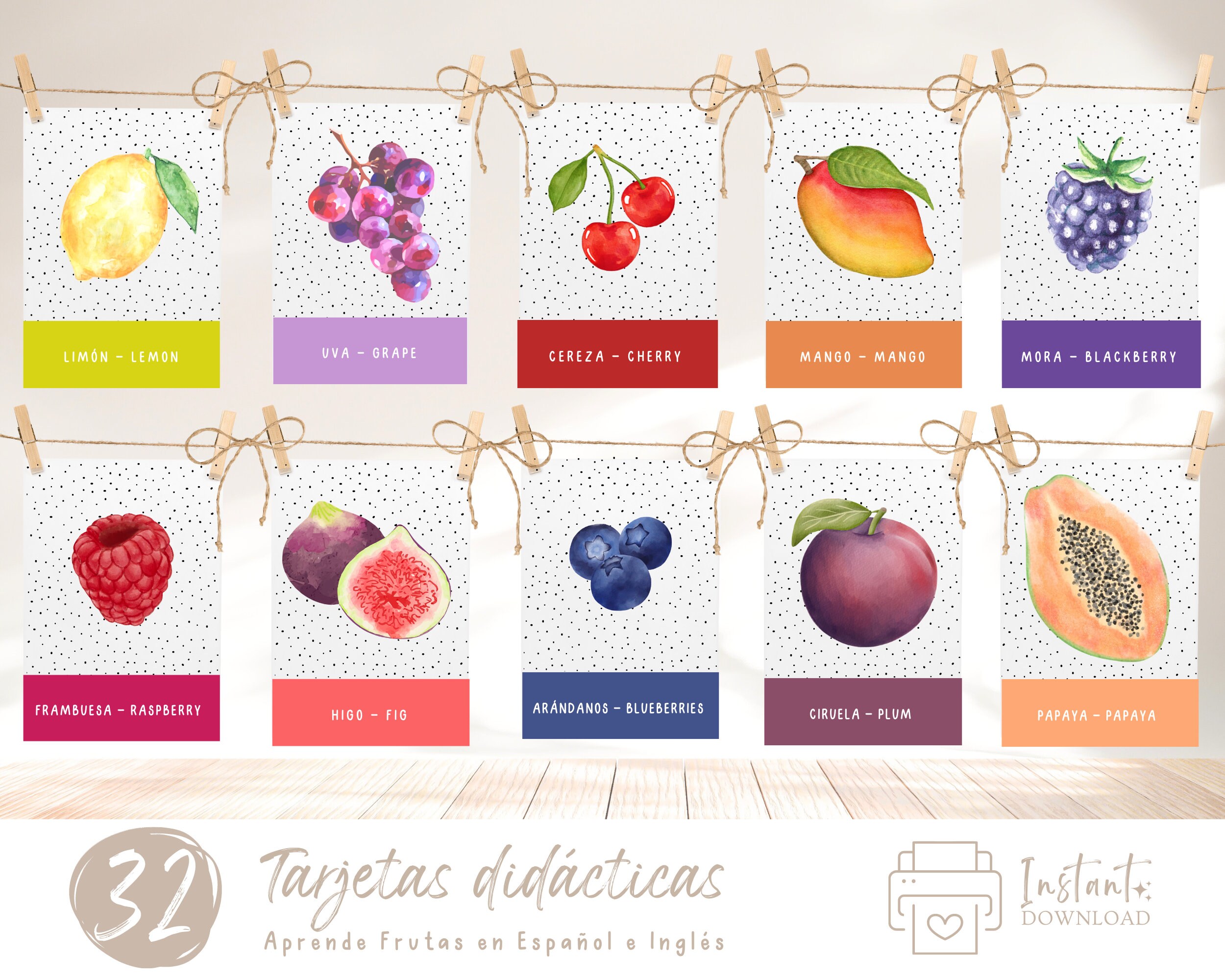 Fruit Flashcards, Flash Cards, 32 Montessori Learning Cards ...