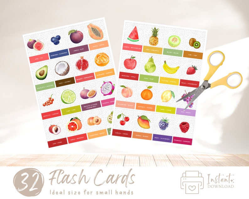 Fruit Flashcards, Flash Cards, 32 Montessori Learning Cards ...