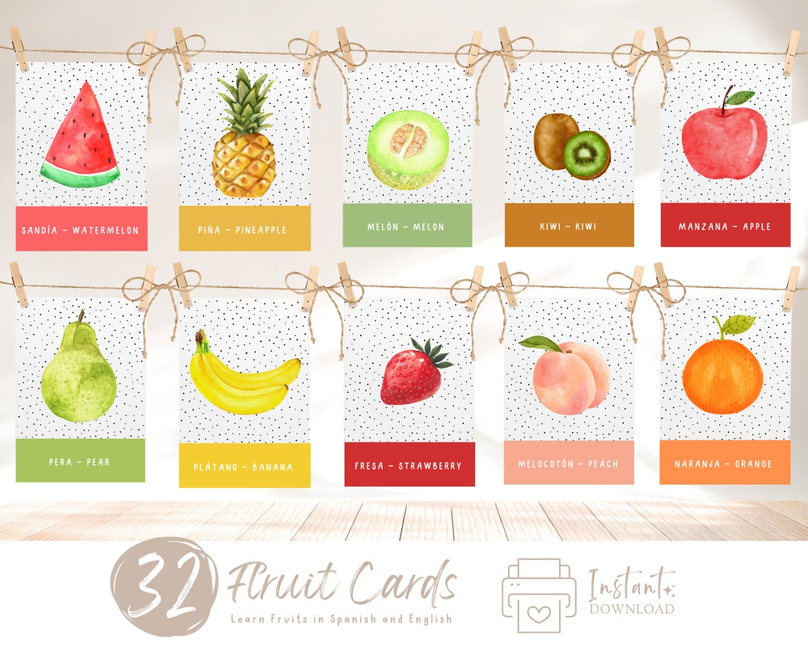 Fruit Flashcards, Flash Cards, 32 Montessori Learning Cards ...