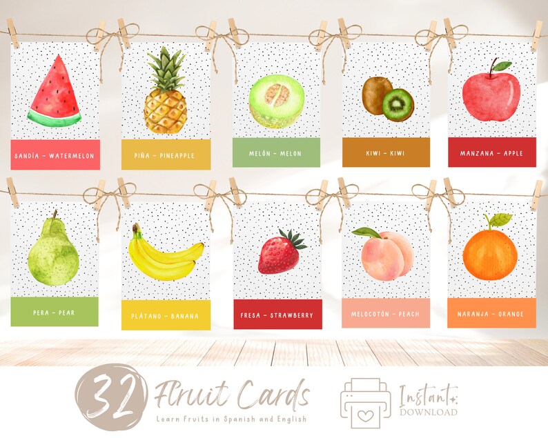 Fruit Flashcards, Flash Cards, 32 Montessori Learning Cards ...