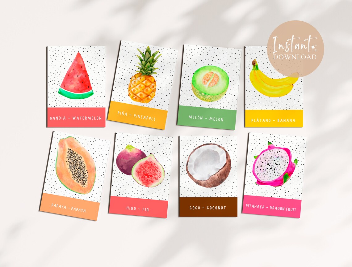Fruit Flashcards, Flash Cards, 32 Montessori Learning Cards ...