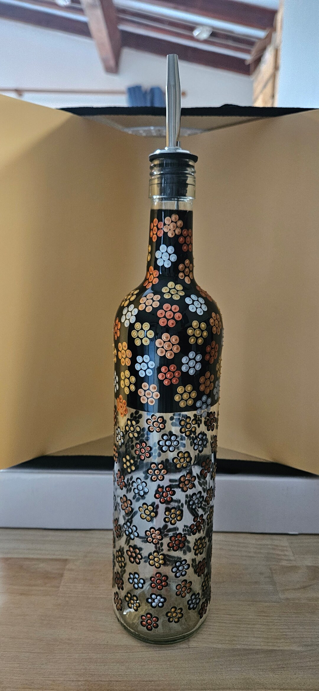 Upcycled Black Tower Bottle With Metallic Acrylic Painted Mandala ...