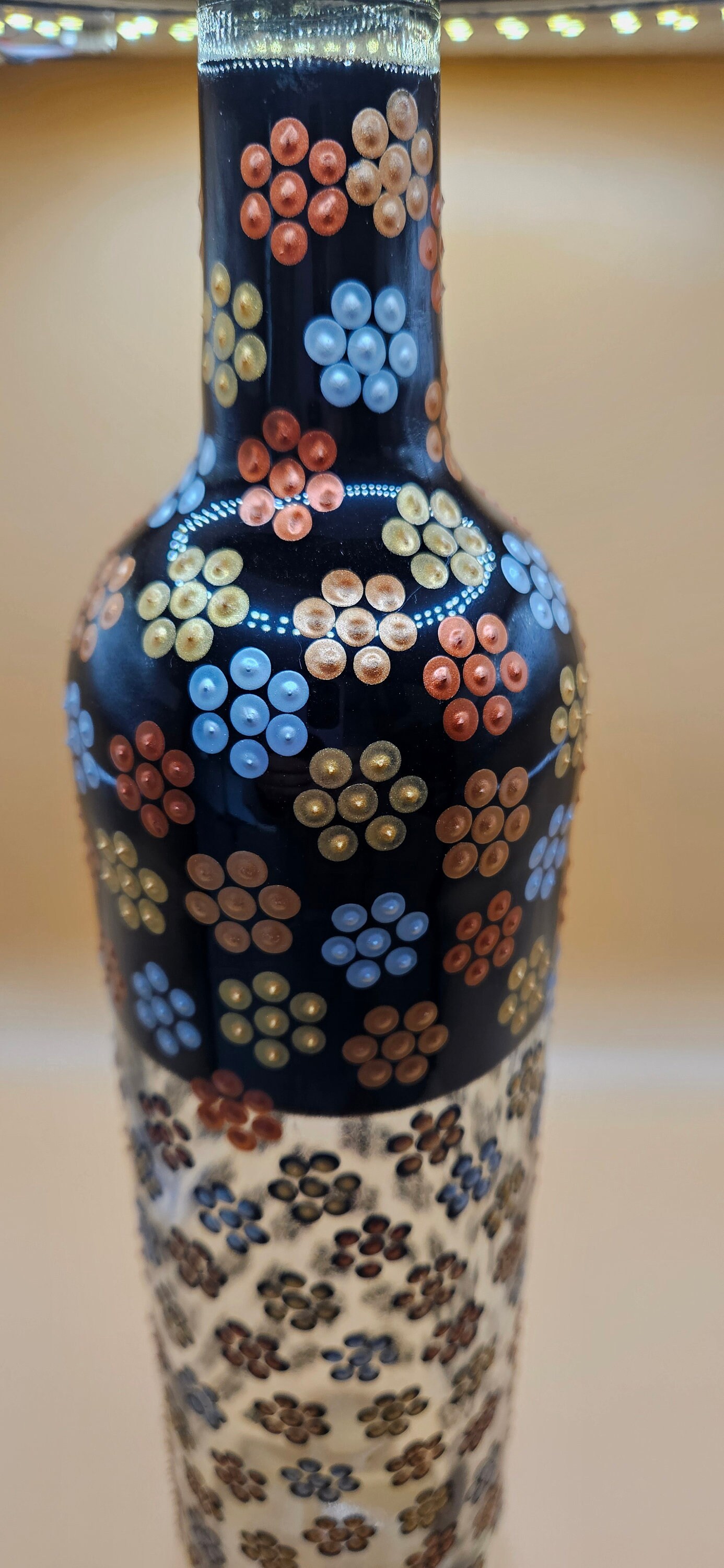 Upcycled Black Tower Bottle With Metallic Acrylic Painted Mandala ...