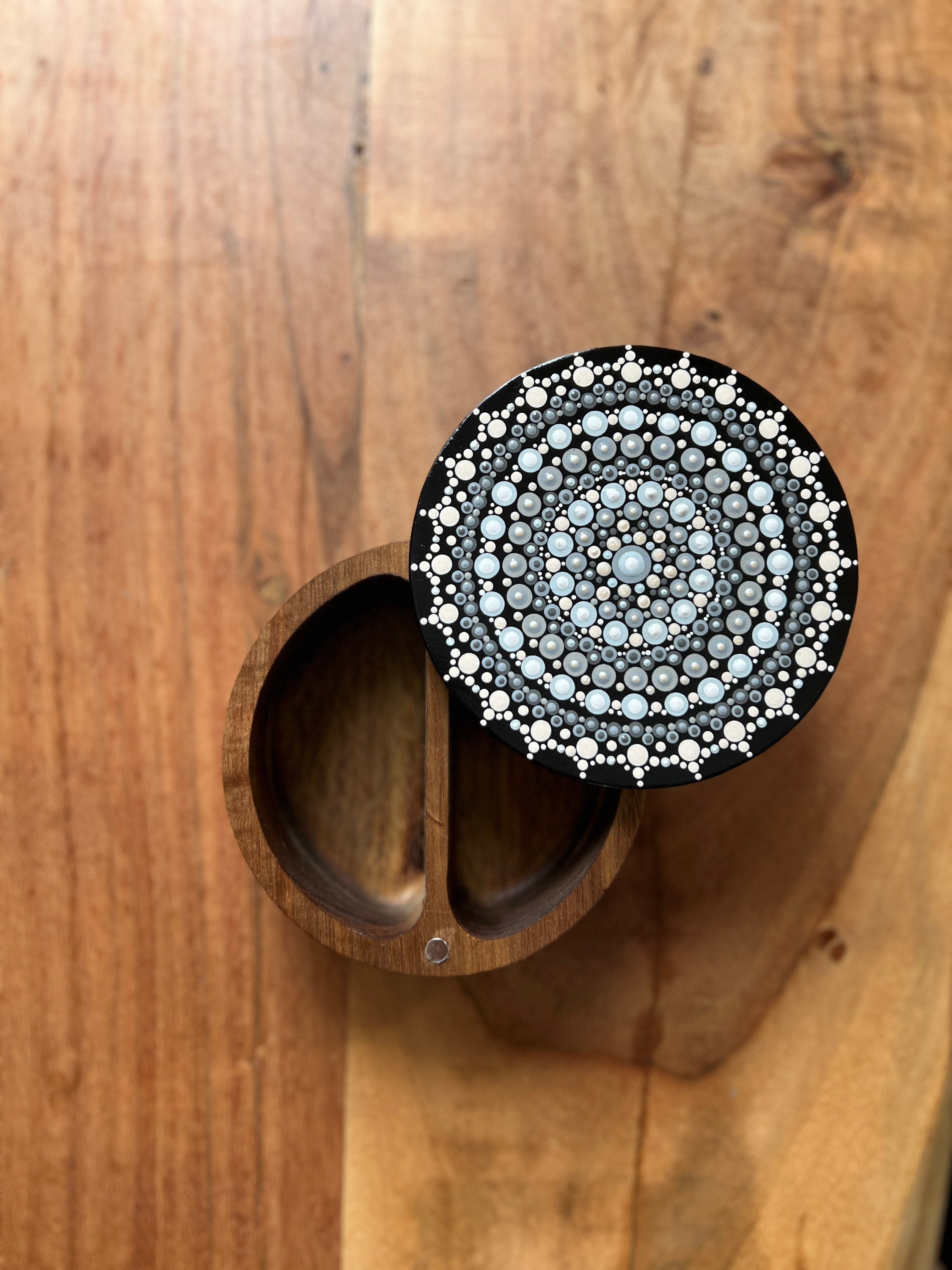 Treasure Box/ Neutral Gray Dot Mandala Box/ Dual Compartment Wooden ...