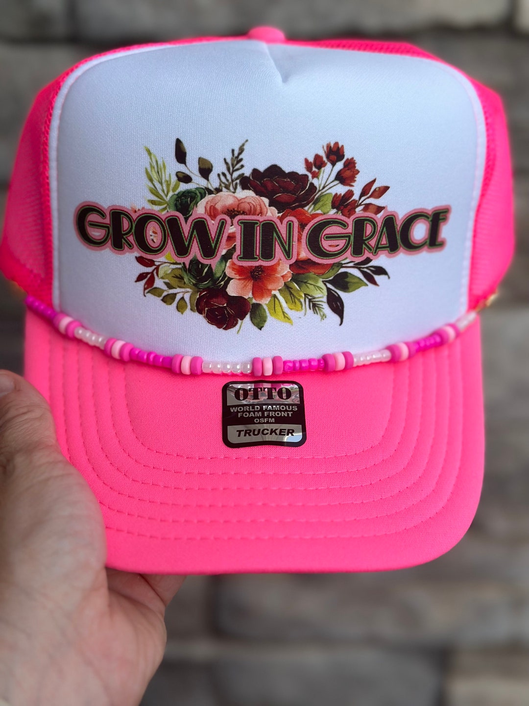 Custom Grow in Grace Floral Trucker Hat • Hat Chain • Cruise • Vacation ...