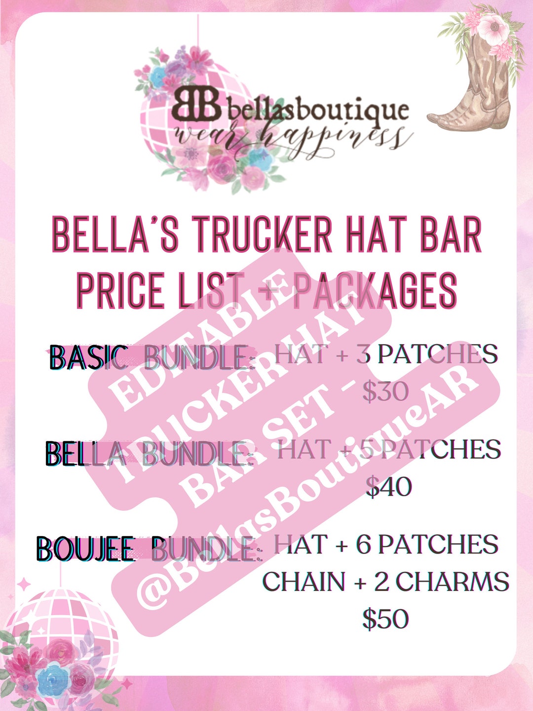 Trucker Hat Bar Editable Canva Template for Boutique | Pop-up Shop ...
