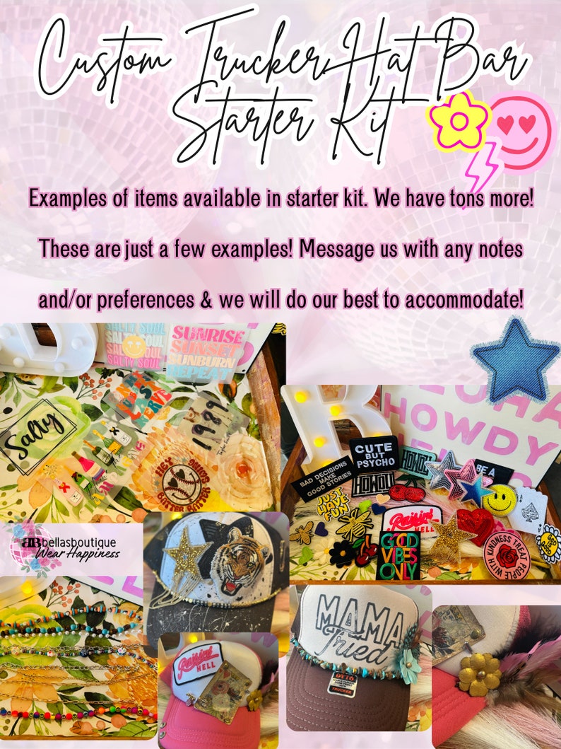 Custom Trucker Hat Bar Starter Kit for Parties, Hat Bars, or Girls ...