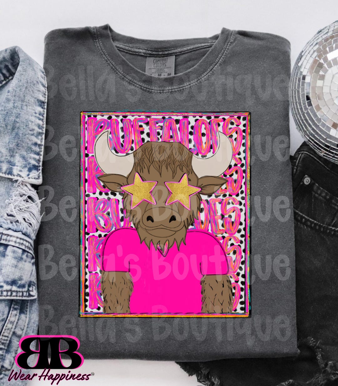 Preppy Buffalo Mascot Colorful Trendy T-shirt - Mascot Tee - DTF Print ...
