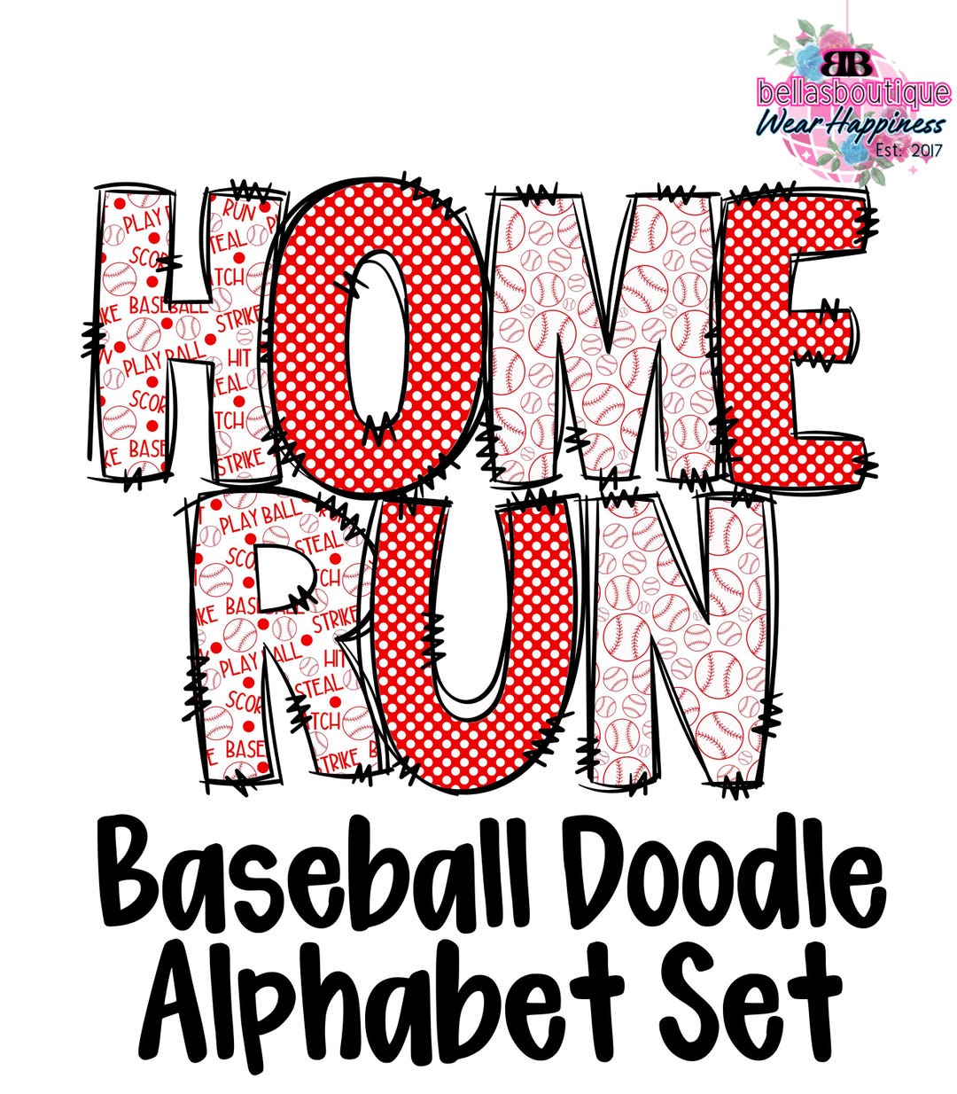 Home Run Baseball Doodle Letters, Doodle Alphabet, Alpha Bundle ...