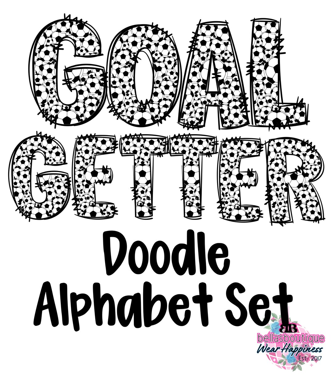 Goal Getter Soccer Doodle Letters, Doodle Alphabet, Alpha Bundle ...