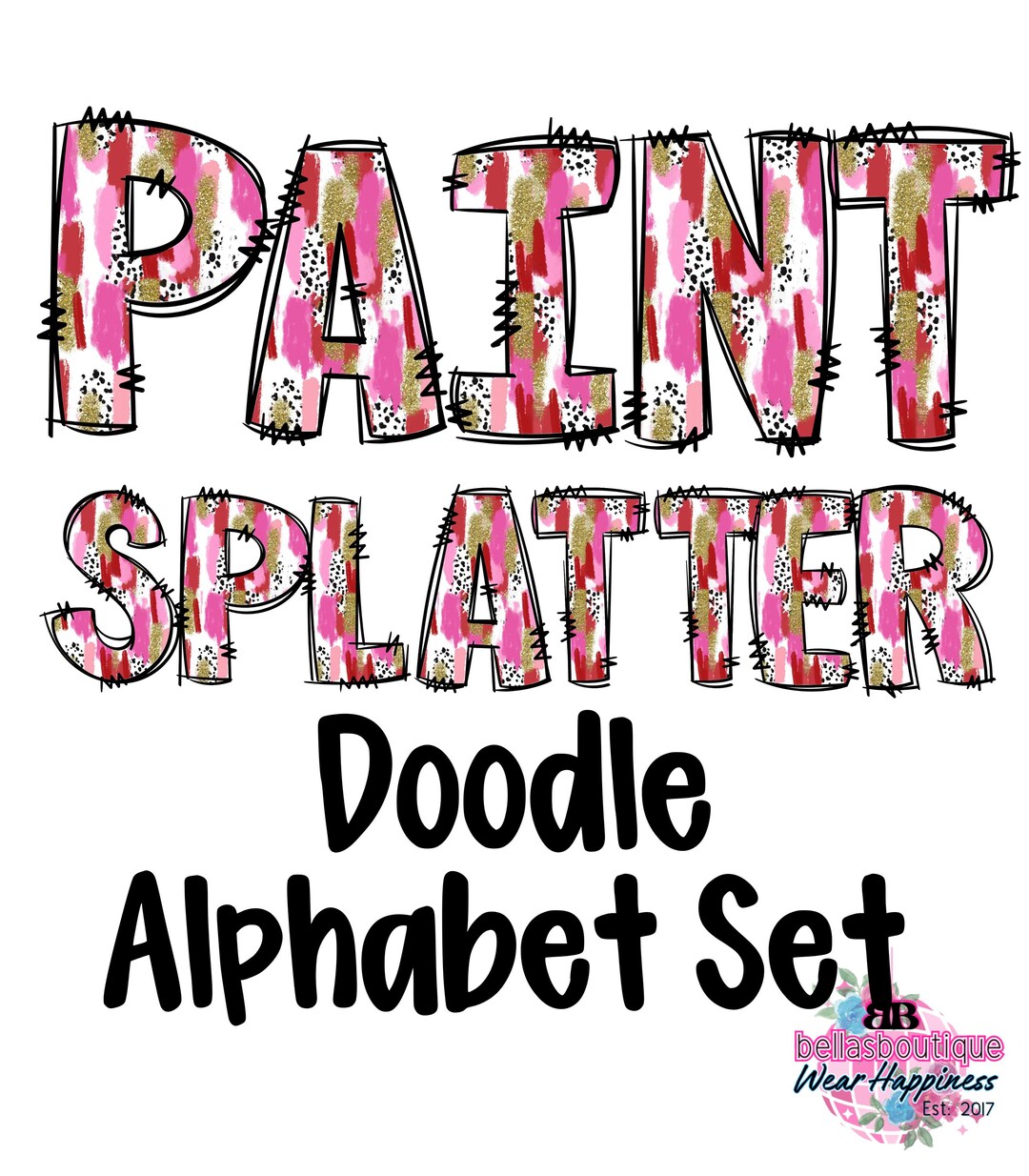 Paint Splatter Doodle Letters, Doodle Alphabet, Alpha Bundle, Alphabet ...