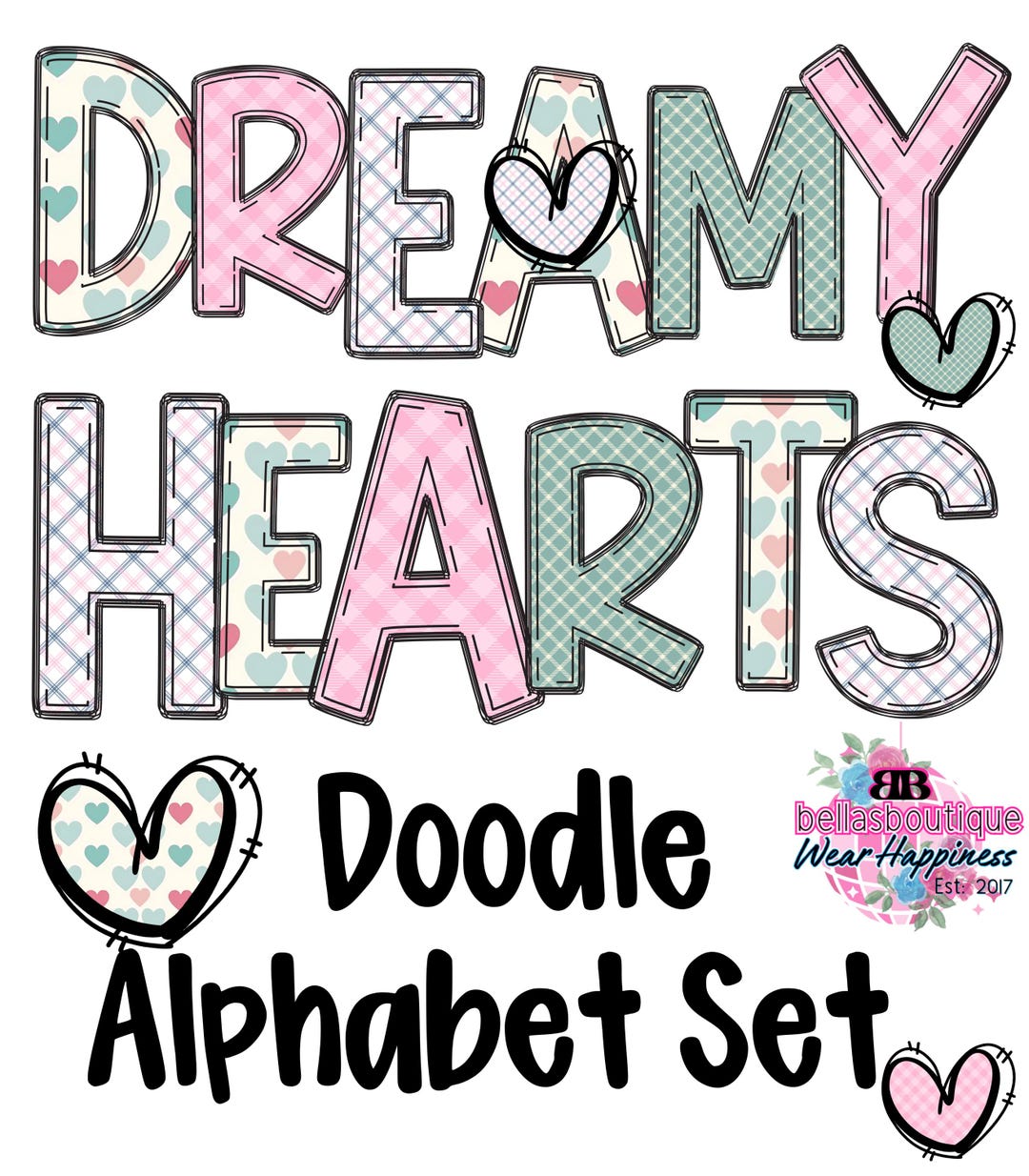 Dreamy Hearts Doodle Letters, Doodle Alphabet, Alpha Bundle, Alphabet ...