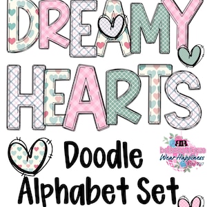 Dreamy Hearts Doodle Letters, Doodle Alphabet, Alpha Bundle, Alphabet ...