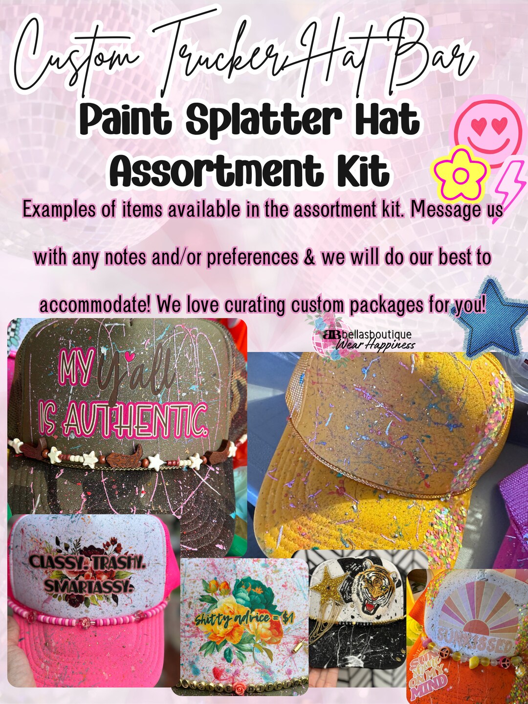 Custom Trucker Hat Bar Paint Splatter Hat Assortment Kit-perfect for ...