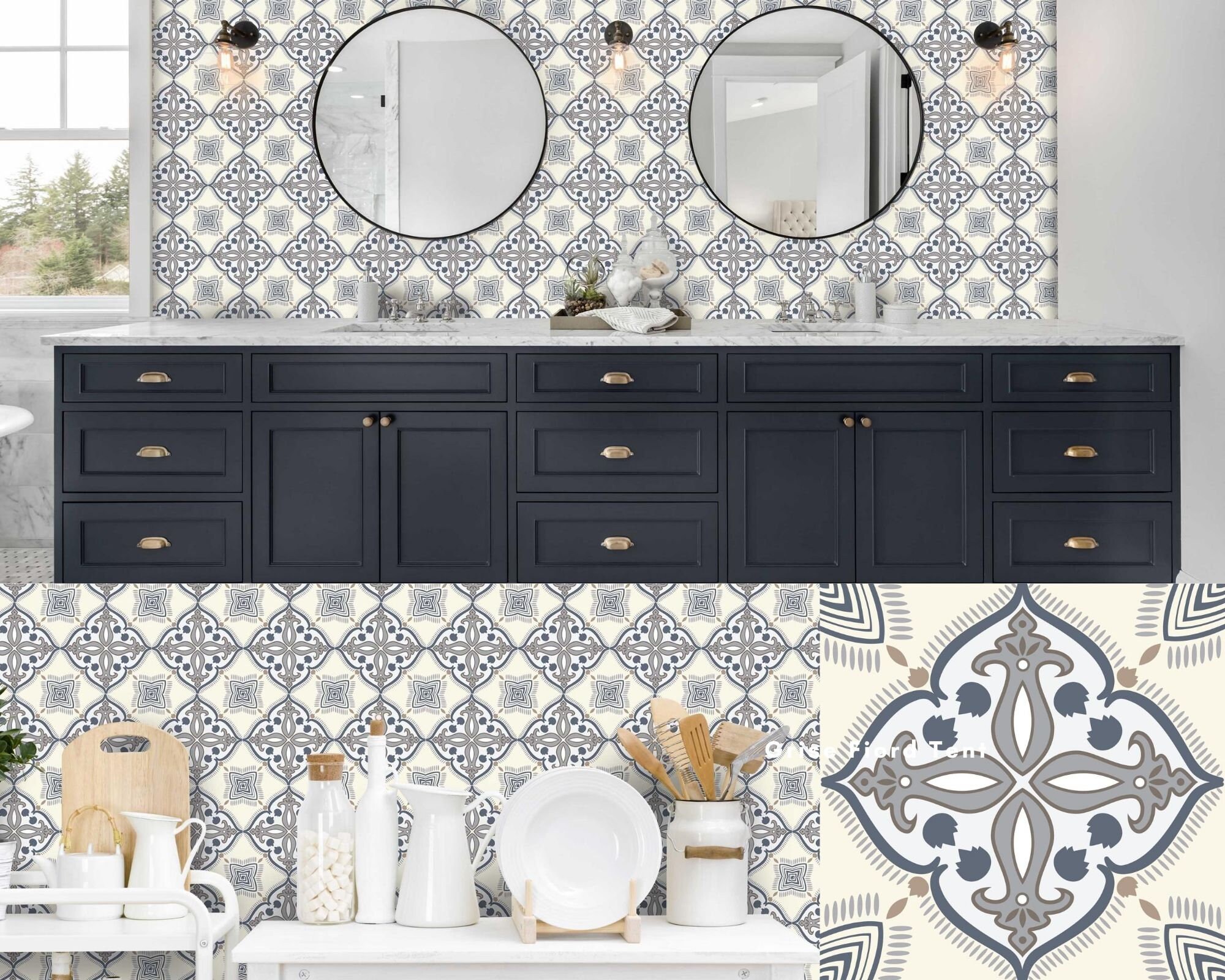 Traditional Modern Art Tile transfers Stickers Vintage | Etsy