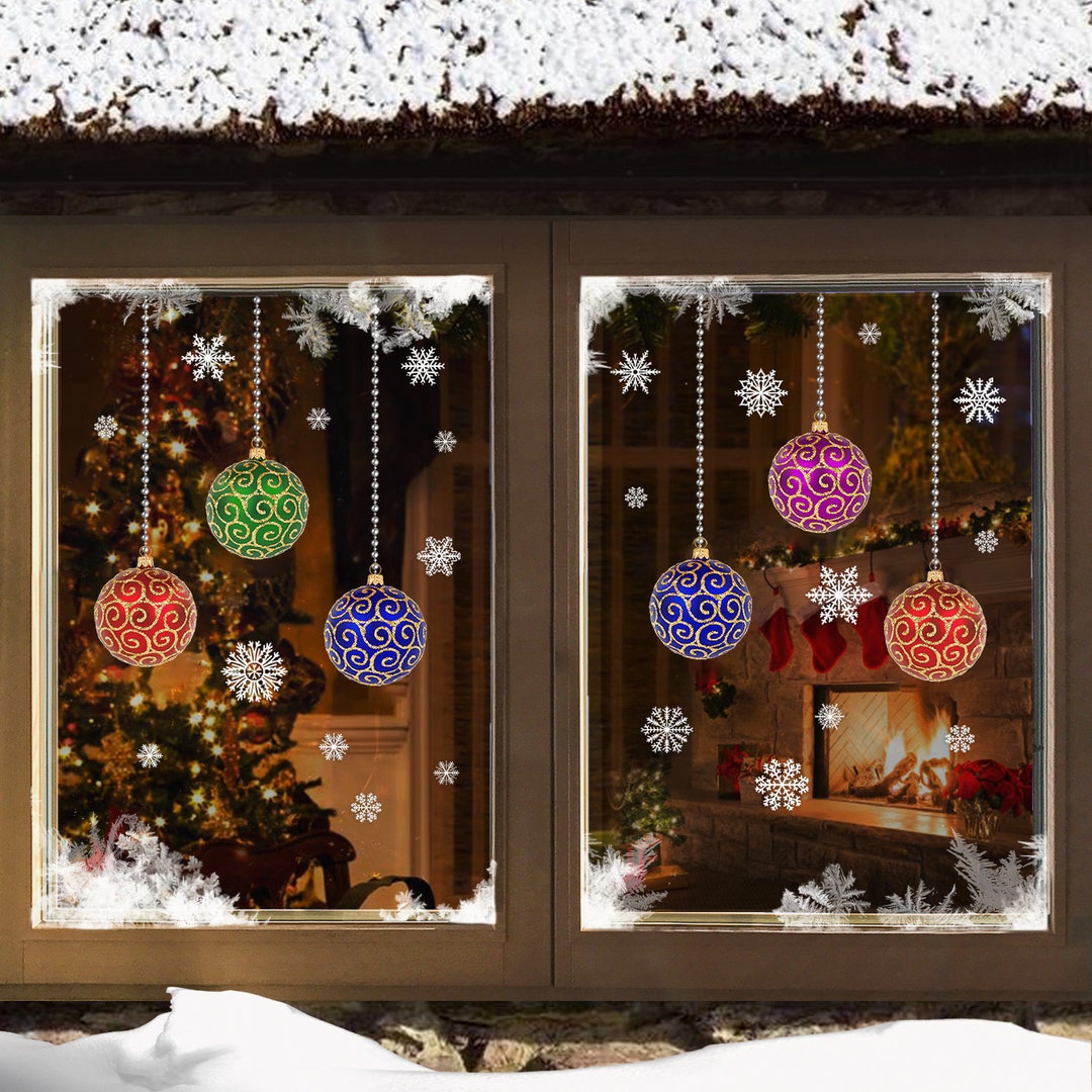 Christmas Bauble Snowflake Window Clings – Double Sided Reusable ...