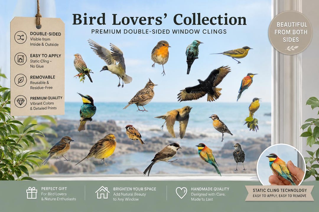 Double-sided Bird Window Clings Set | Premium Static Cling Window ...