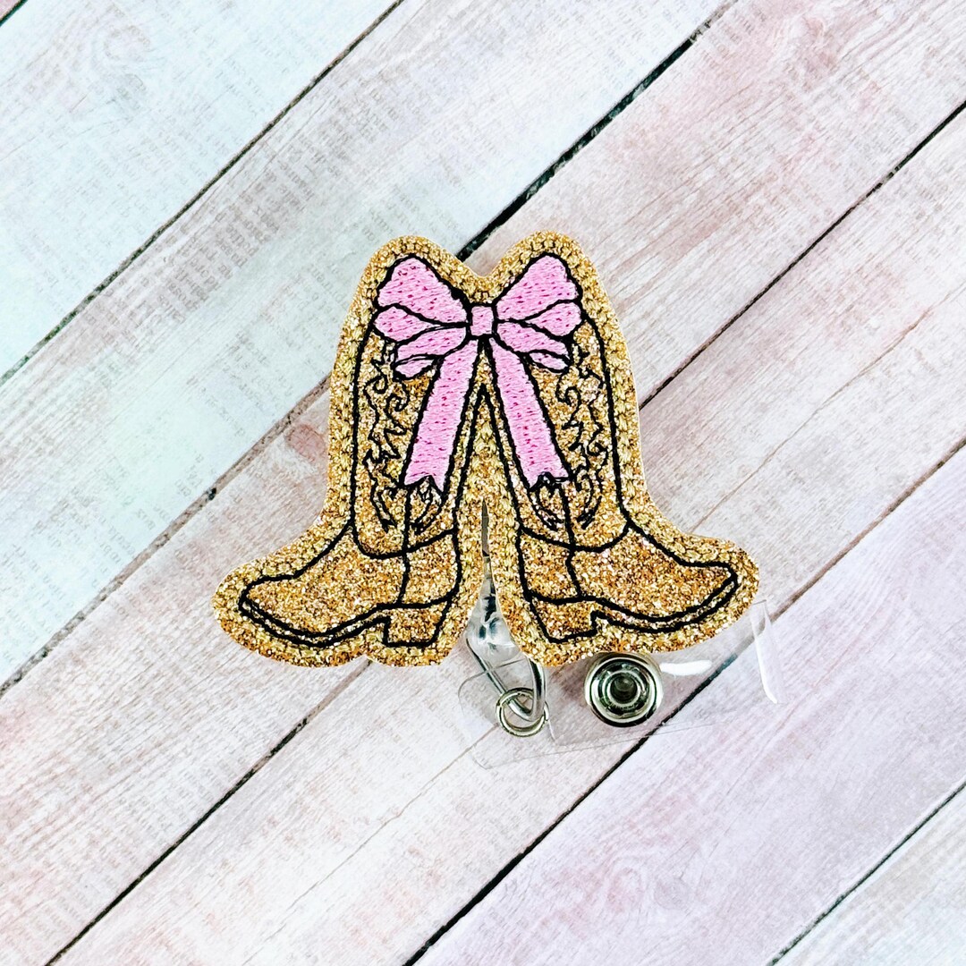 Coquette Cowgirl Boots Badge Reel, Nurse Badge Holder, Retractable ID ...