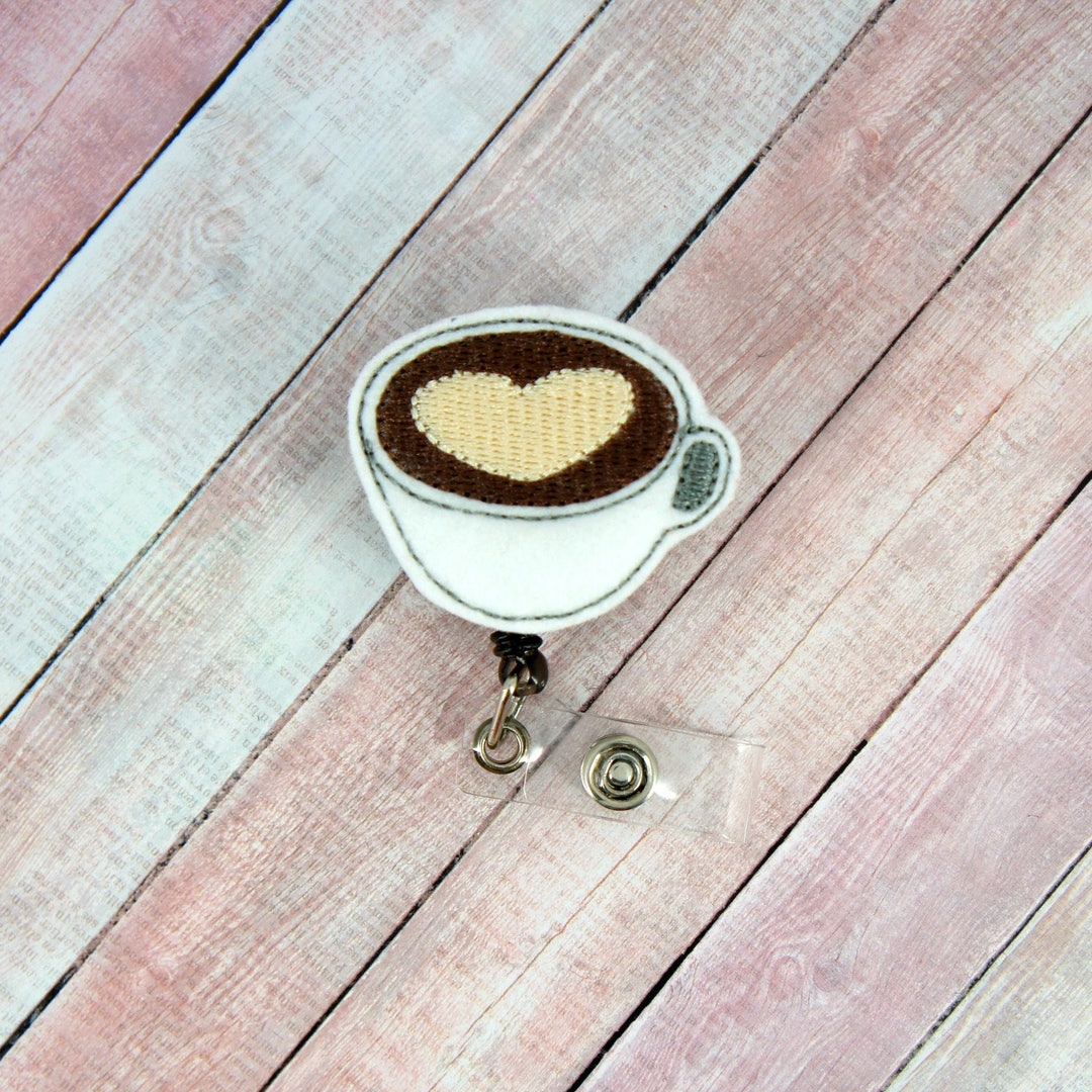 Coffee Badge Reel - Coffee Lover Gift - Feltie Badge Reel- Retractable ...