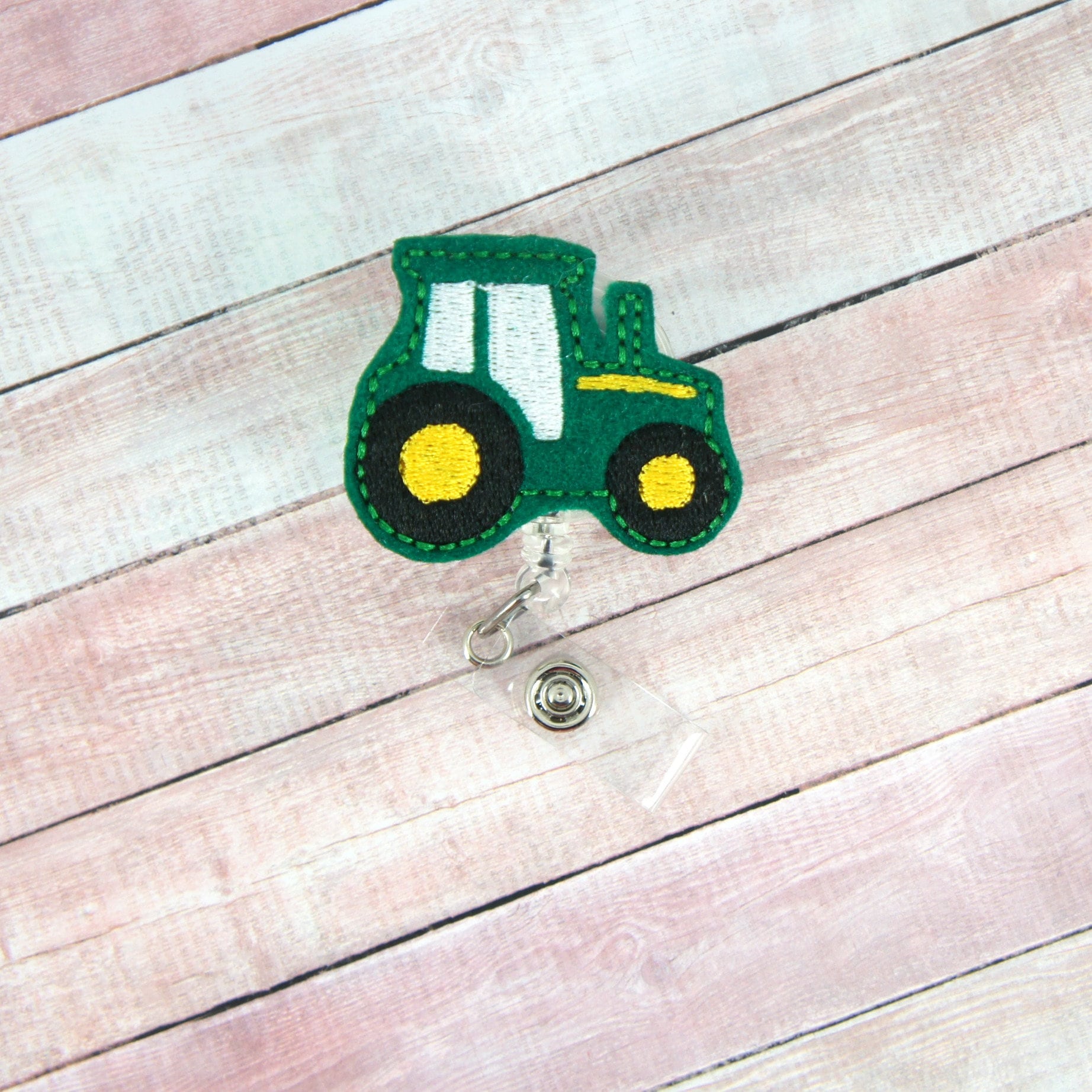 Green Tractor Badge Reel Tractor Badge Badge Reel Felt - Etsy