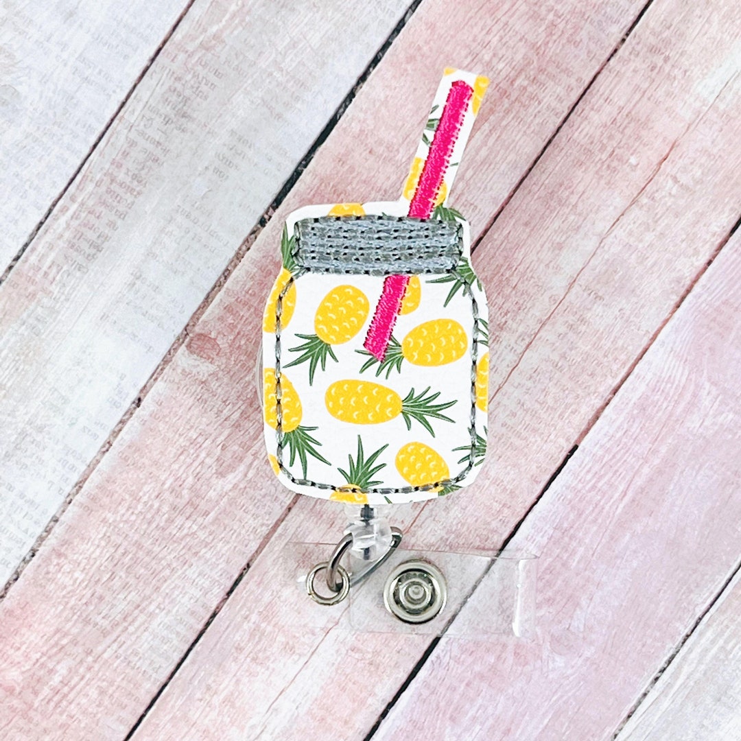 Pineapple Drink Badge Reel, Pineapple Badge Holder, ID Badge, Badge ...