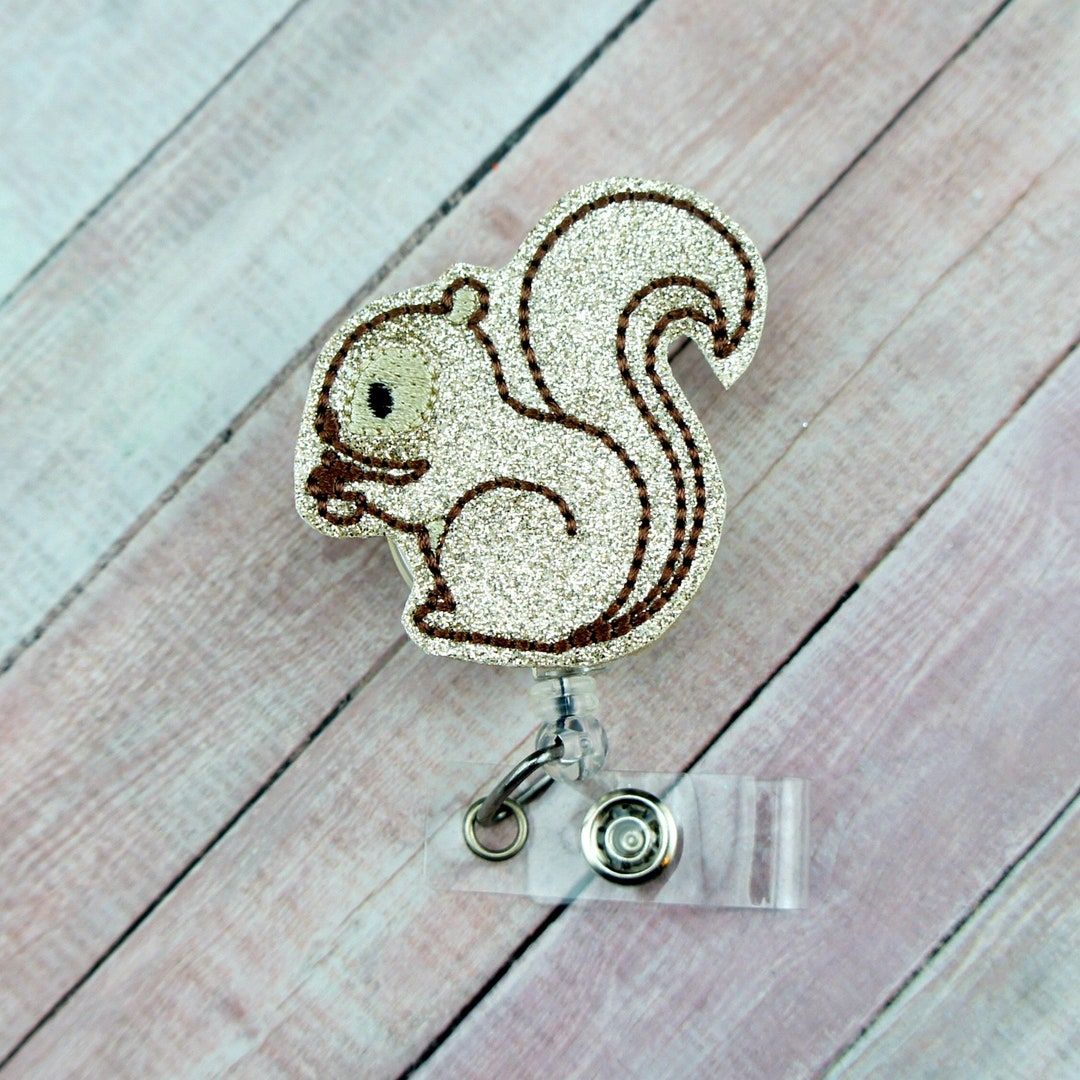 Glittery Squirrel Badge Reel - Fall Badge Holder - Squirrel Badge Clip ...