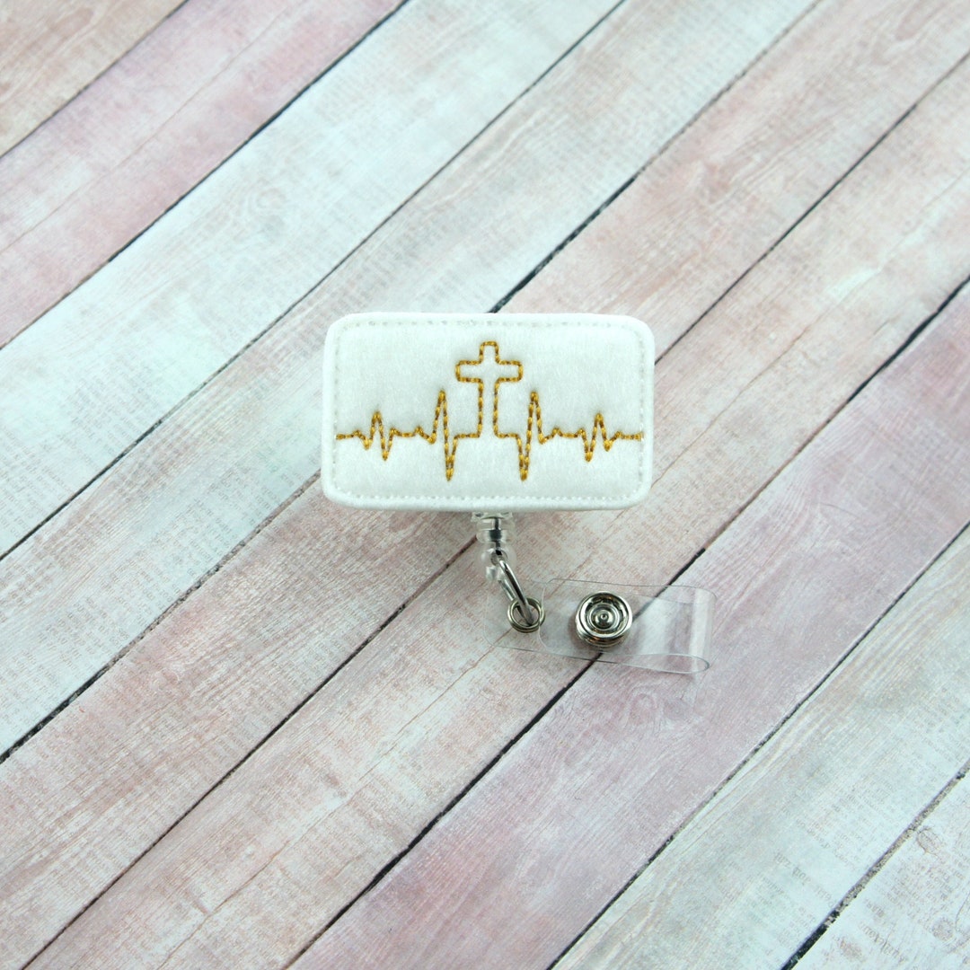 EKG Cross Badge Reel, ID Badge Holder, Retractable Badge, EKG Badge ...
