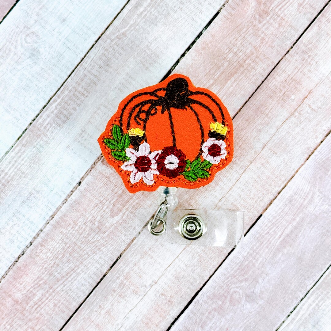 Floral Pumpkin Badge Reel, Fall Badge Holder, Nurse Gift, Autumn Badge ...
