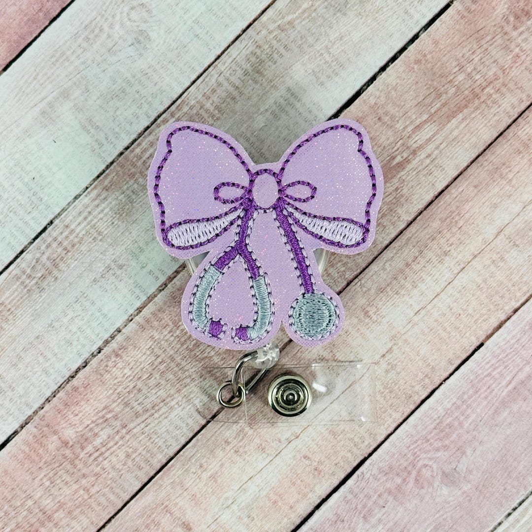Purple Coquette Bow Stethoscope Badge Reel, Nurse Badge Holder, Medical ...