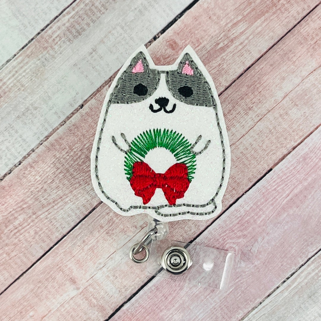 Christmas Kitty Badge Reel, Nurse ID Badge Holder, Teacher Lanyard ...