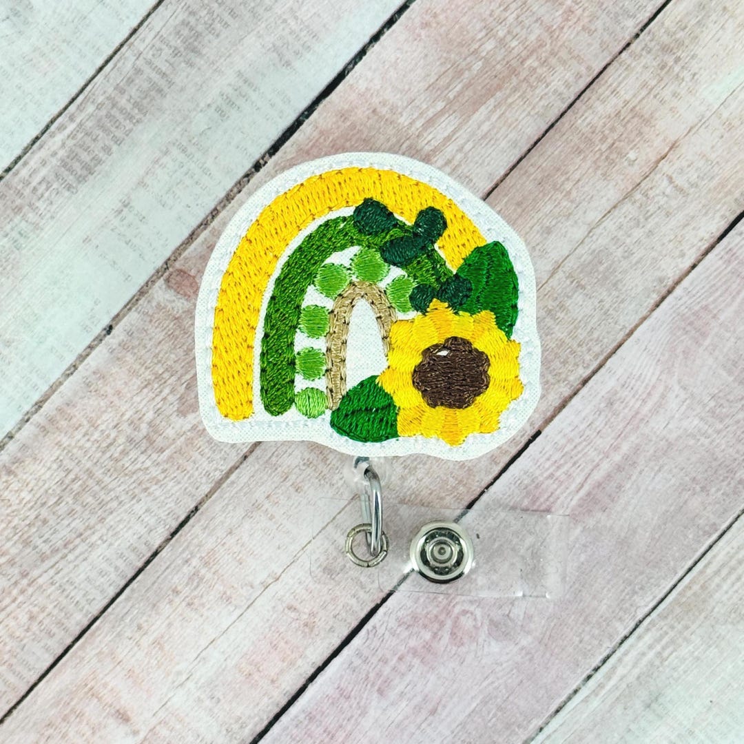 Sunflower Rainbow ID Badge Reel, Fall Badge Holder, Nurse Badge Clip ...