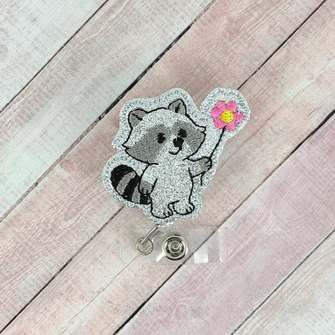 Raccoon Flower Badge Reel, Nurse ID Badge Holder, MRI Safe Badge Buddy ...