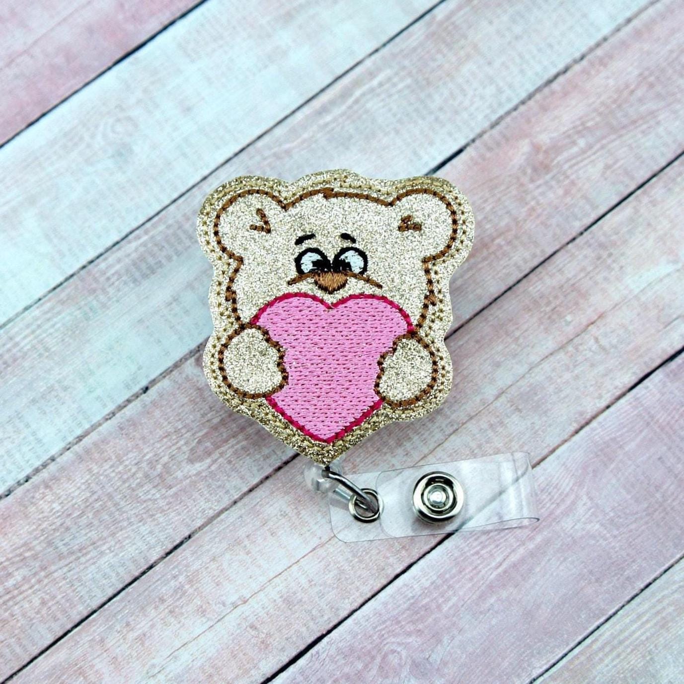 Teddy Bear Badge Reel, Nurse ID Badge Holder, Cute Badge Clip, Heart ...