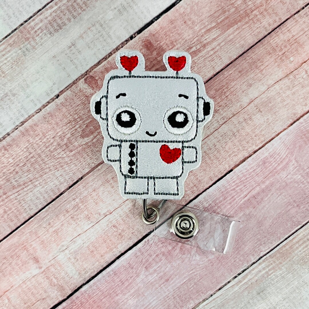 Robot Badge Reel, Cute Badge Holder, Valentine's Day Badge Clip, Badge ...