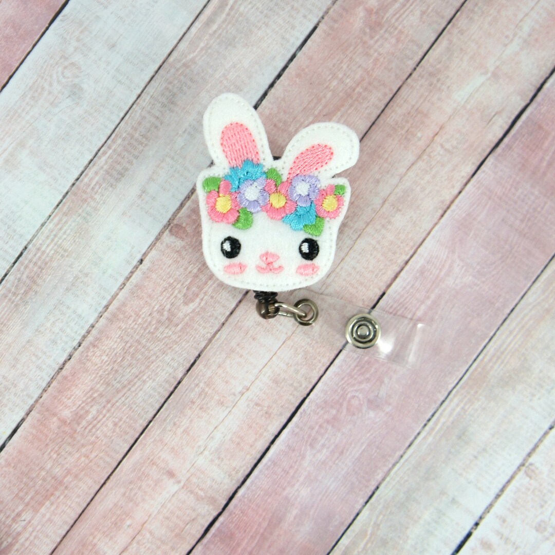 Blumen Tiara Bunny Badge Reel - Flower Tiara Bunny - Feltie Badge Reel ...