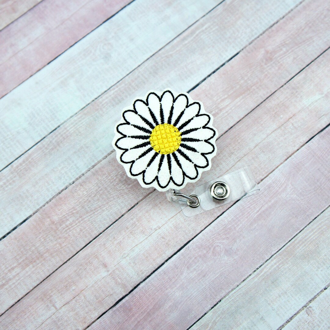 Glitter Daisy Badge Reel, Flower Badge Reel, Nurse Gift, Retractable ID ...