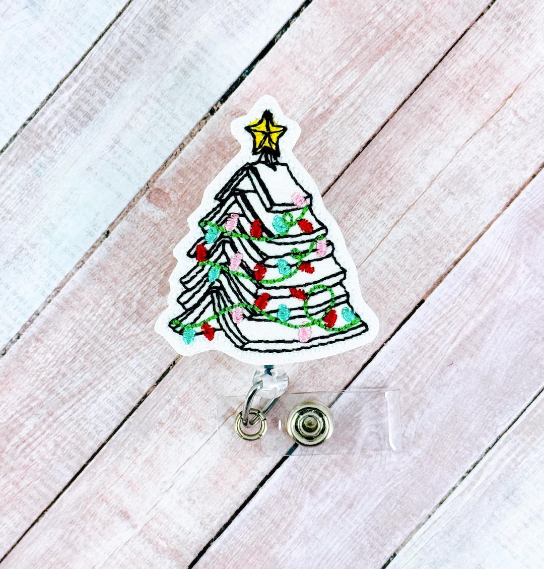Book Christmas Tree Badge Reel, Nurse ID Badge Holder, Christmas Badge ...