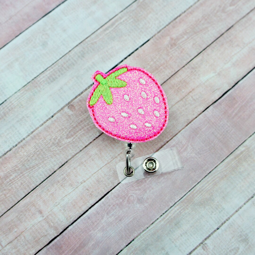 Glitter Strawberry Badge Reel - Strawberry Badge- Nurse Badge Reel ...