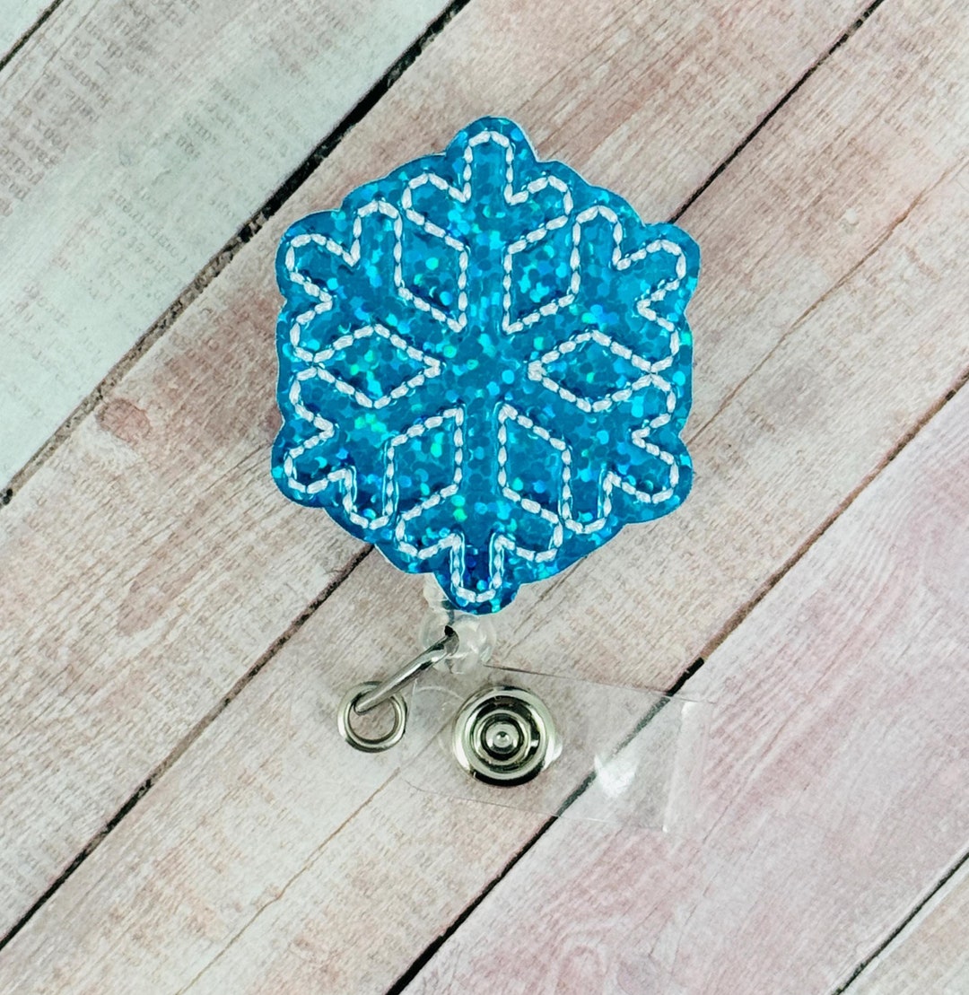 Holographic Snowflake Badge Reel, Winter Badge Holder, Christmas ID ...