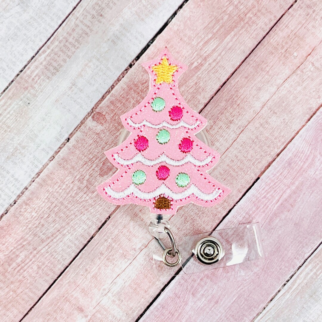 Pink Christmas Tree Badge Reel Nurse ID Badge Holder Teacher - Etsy
