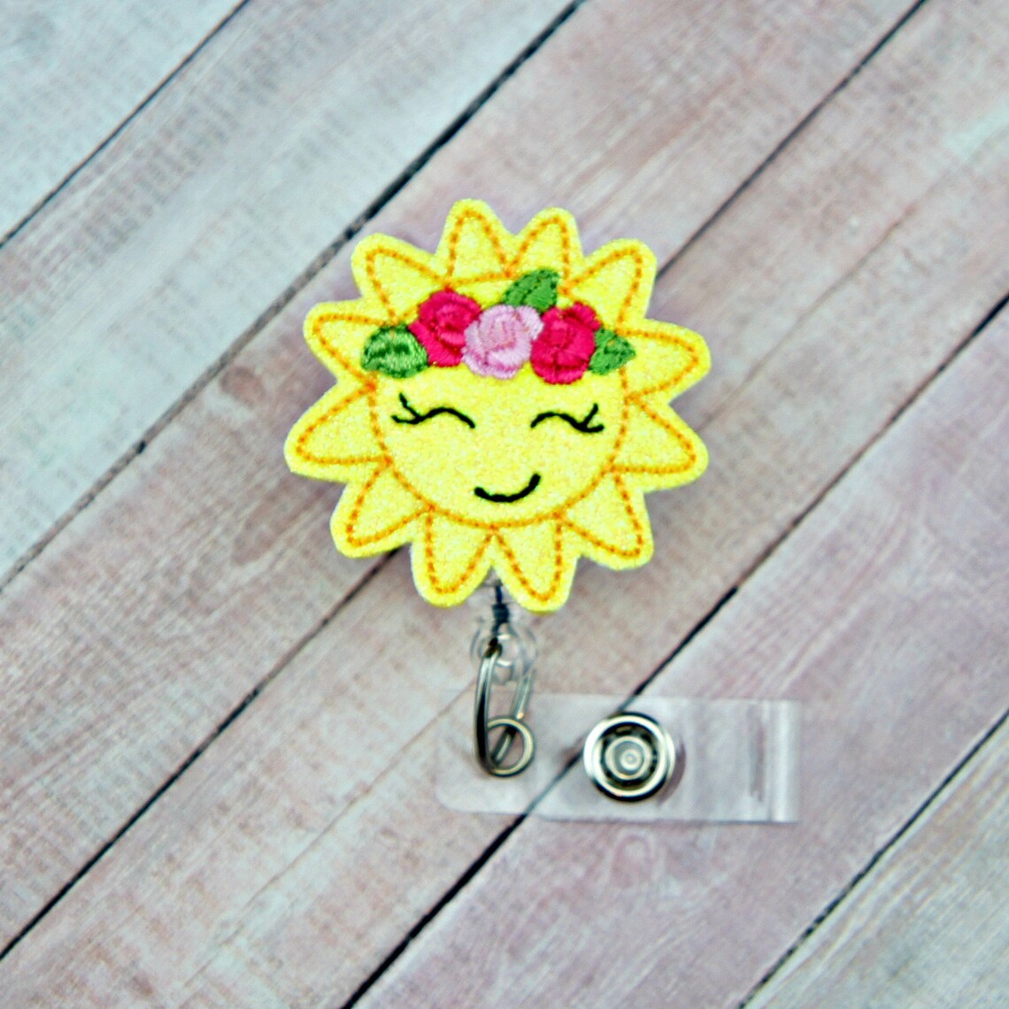 Floral Sun Badge Reel Summer Badge Reel Badge Reel ID - Etsy