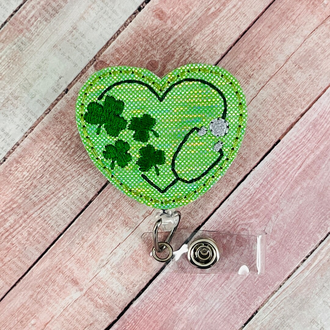 St Patricks Day Nurse Stethoscope Badge Reel, Shamrock ID Badge, Nurse ...
