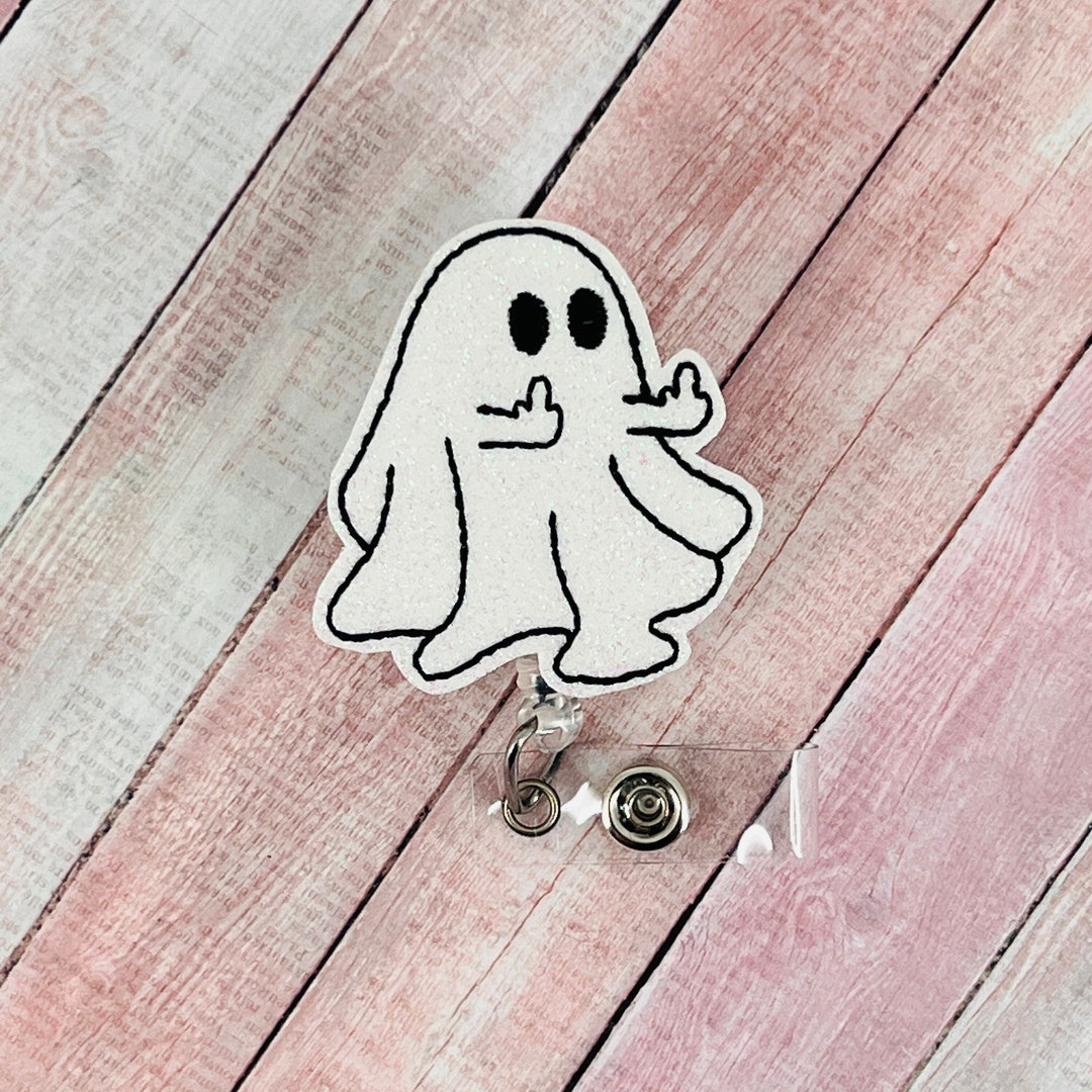 Ghost Middle Fingers Badge Reel - Fall Badge Holder - Halloween Badge ...